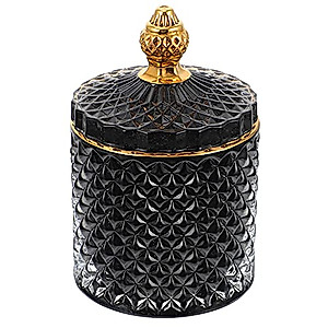 Crystal Diamond Faceted Jar with Lid Glass Apothecary Jars Qtip Holder Home Decorative Storage Container Bathroom Canisters Counter Vanity Organizer for Decoration Wedding Candy Storage