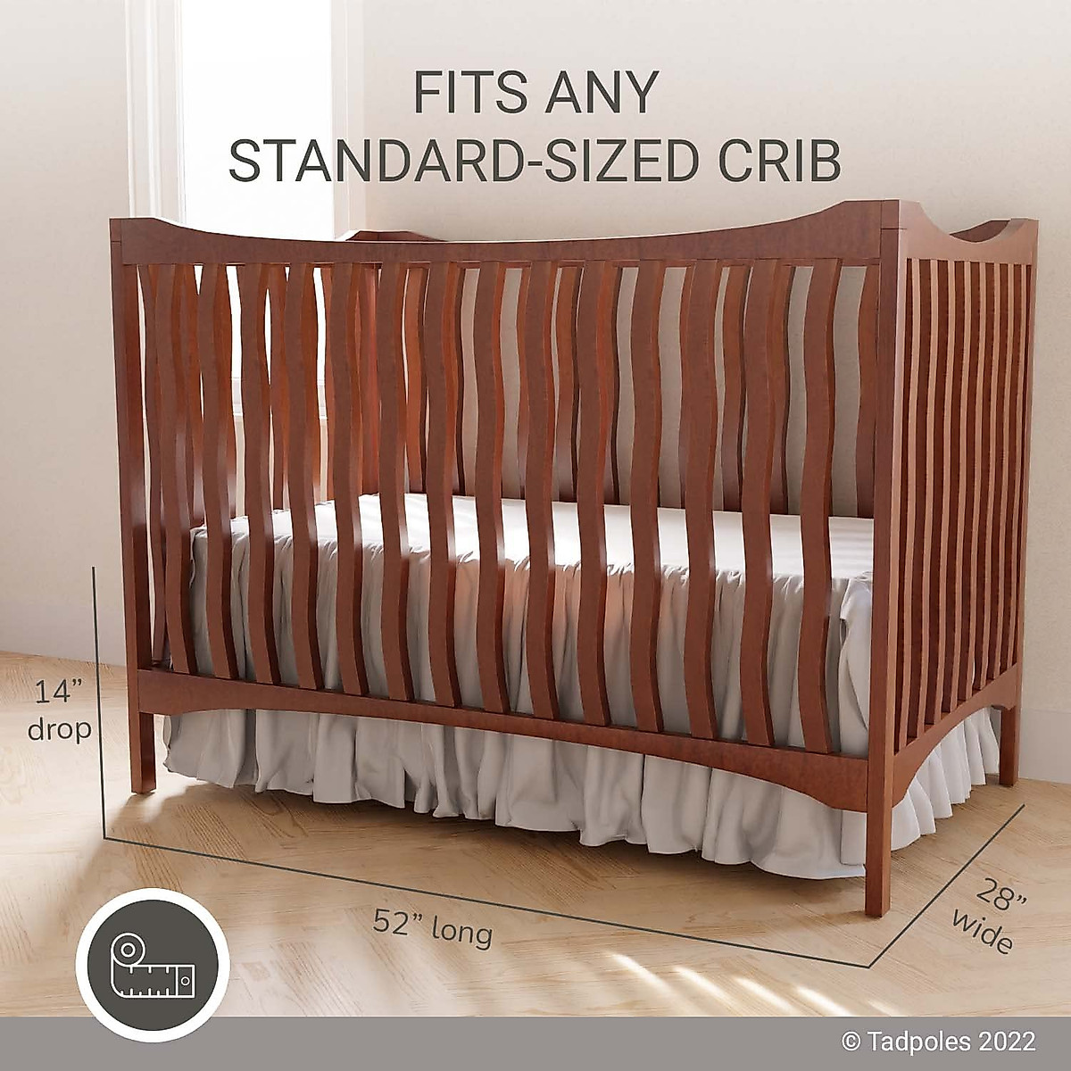 Tadpoles Dust Ruffle Crib Skirt | 28" x 52" with a 14" Drop | Made of 100% Softly Brushed Microfiber Polyester | Easy to Care for | Soft, Smooth, Breathable & Durable | Ideal for Babies | Grey