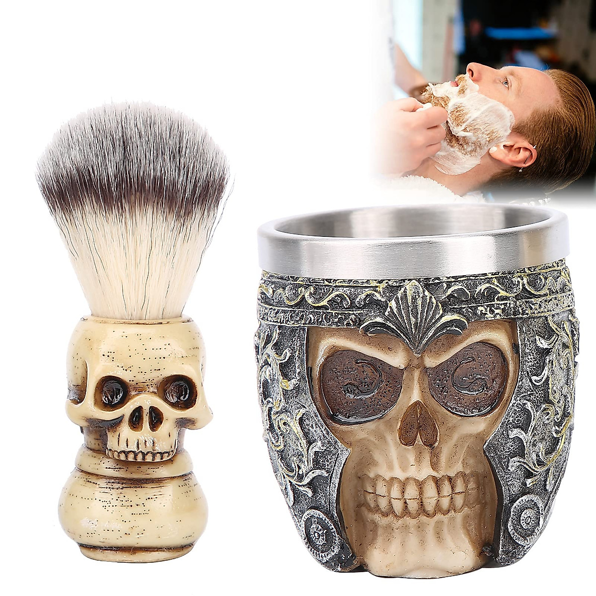 Dioche Men's Beard Shaving Set, Stainless Steel Shaving Bowl and Brush, Hair Shaving Brush and Mug Set for Men, Use for Hair Salon and Household