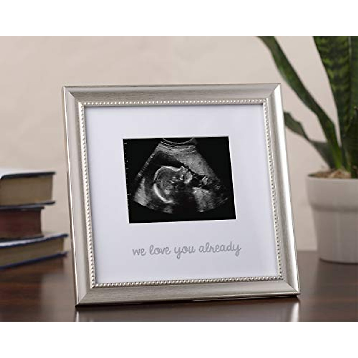 Lil Peach We Love You Already Sonogram Keepsake Frame, Perfect Keepsake for Expecting Parents, Pregnancy Announcement, Silver