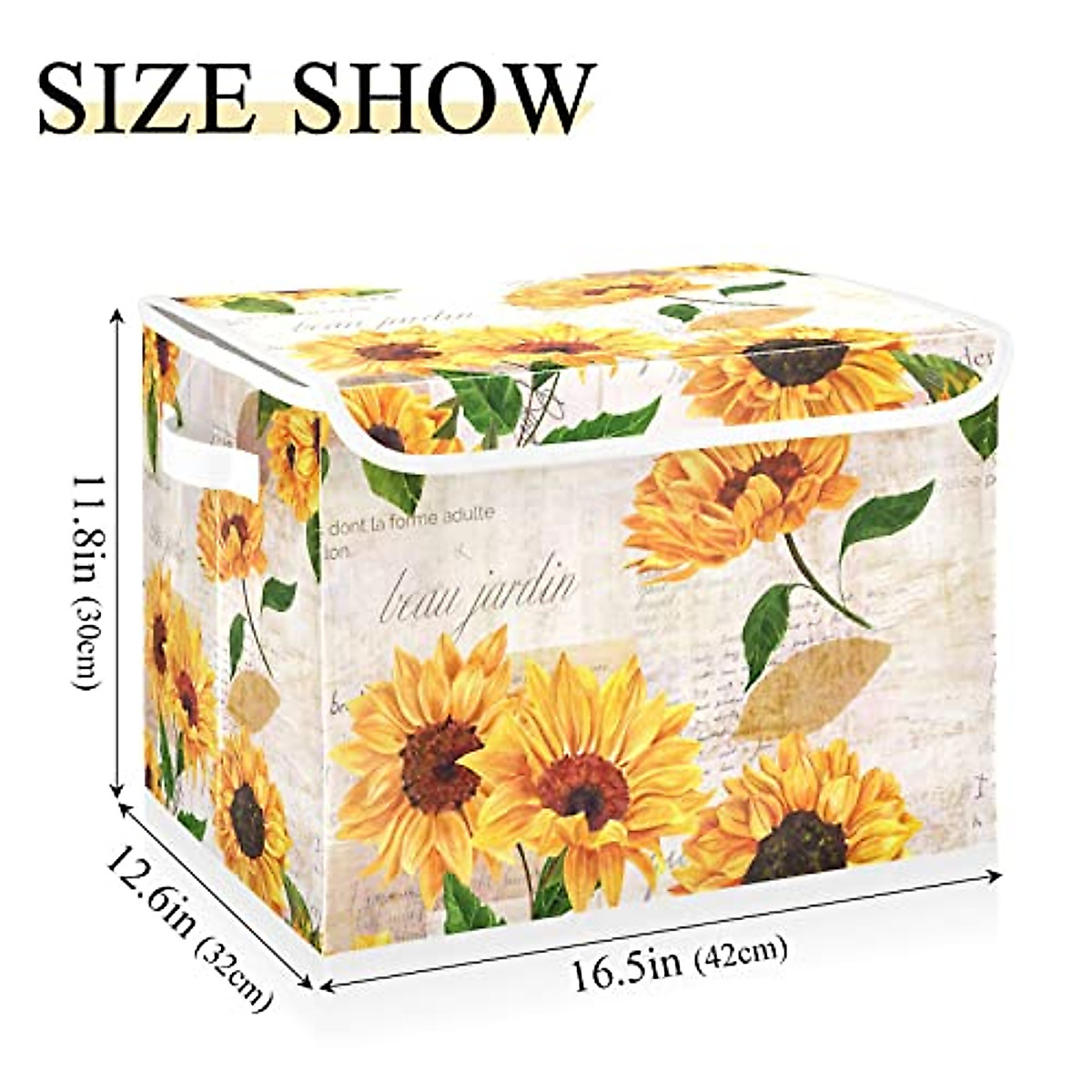 Decorative Storage Bins for Closet, Sunflower Retro Pattern Collapsible Storage Baskets with Lids and Handles for Shelves Closet Home Decor