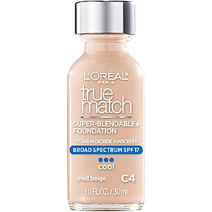 L'Oreal Paris Makeup True Match Super-Blendable Liquid Foundation, Shell Beige C4, 1 Fl Oz,1 Count