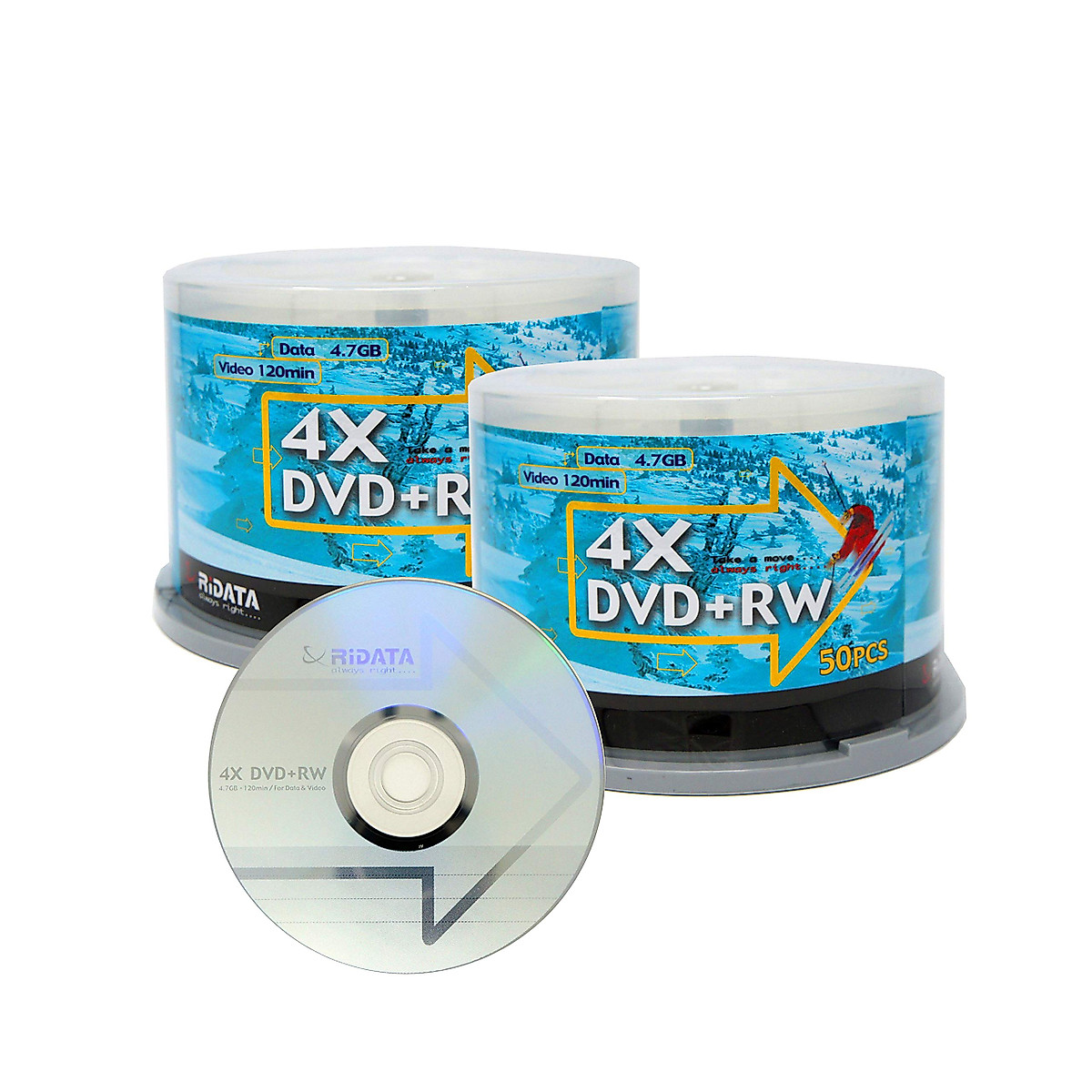 100 Pack Ridata DVD+RW 4X 4.7GB Silver Logo Rewritable DVD Plus RW Re-writable Blank Recordable Media Disc