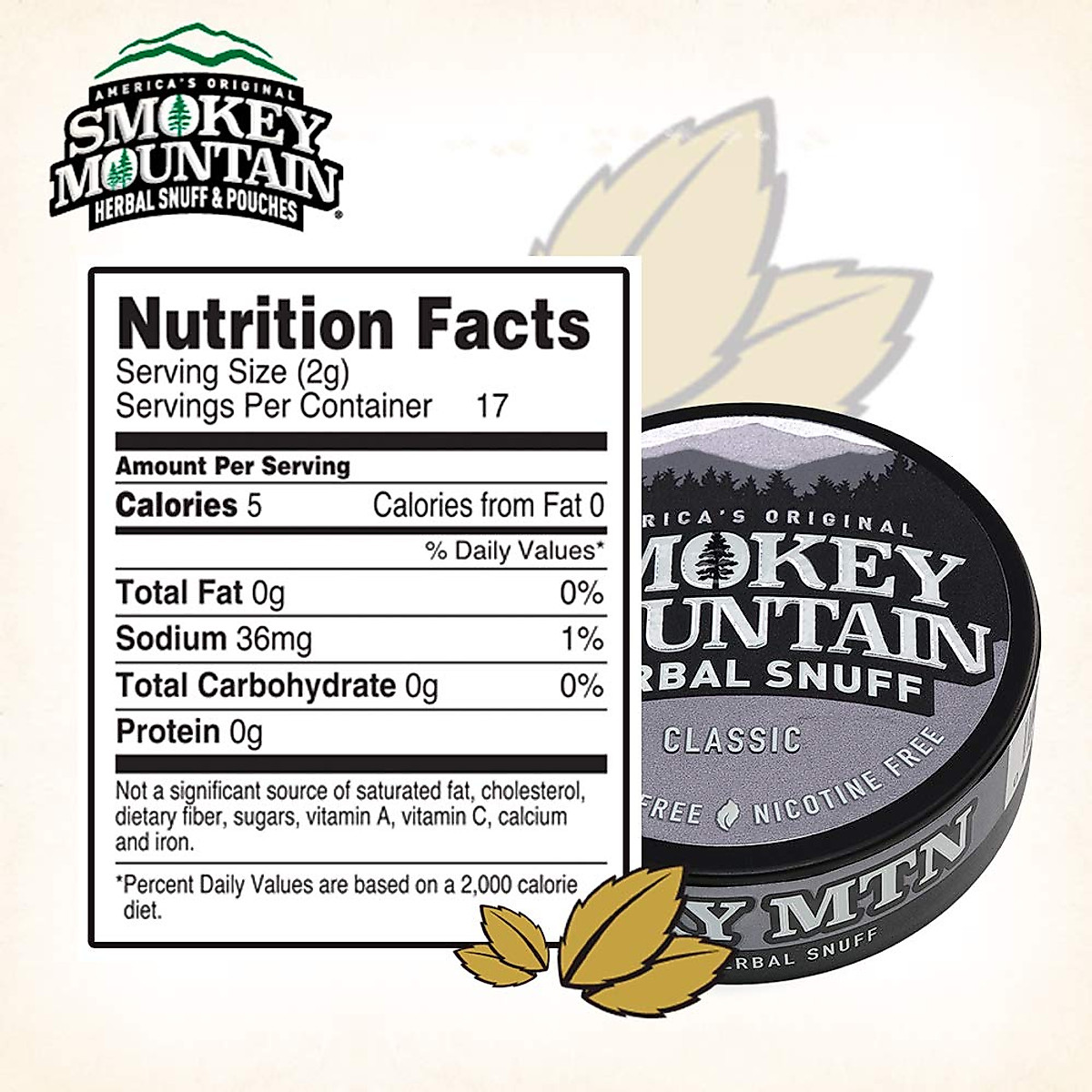 Smokey Mountain Herbal Long Cut – 5 Can Sampler Box - Straight, Classic, Wintergreen, Arctic Mint & Cherry - Tobacco Free and Nicotine Free Snuff