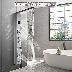 Happybuy 6 in 1 LED Shower Panel Tower System Rainfall and Mist Head Rain Massage Stainless Steel Shower Fixtures with Adjustable Body Jets