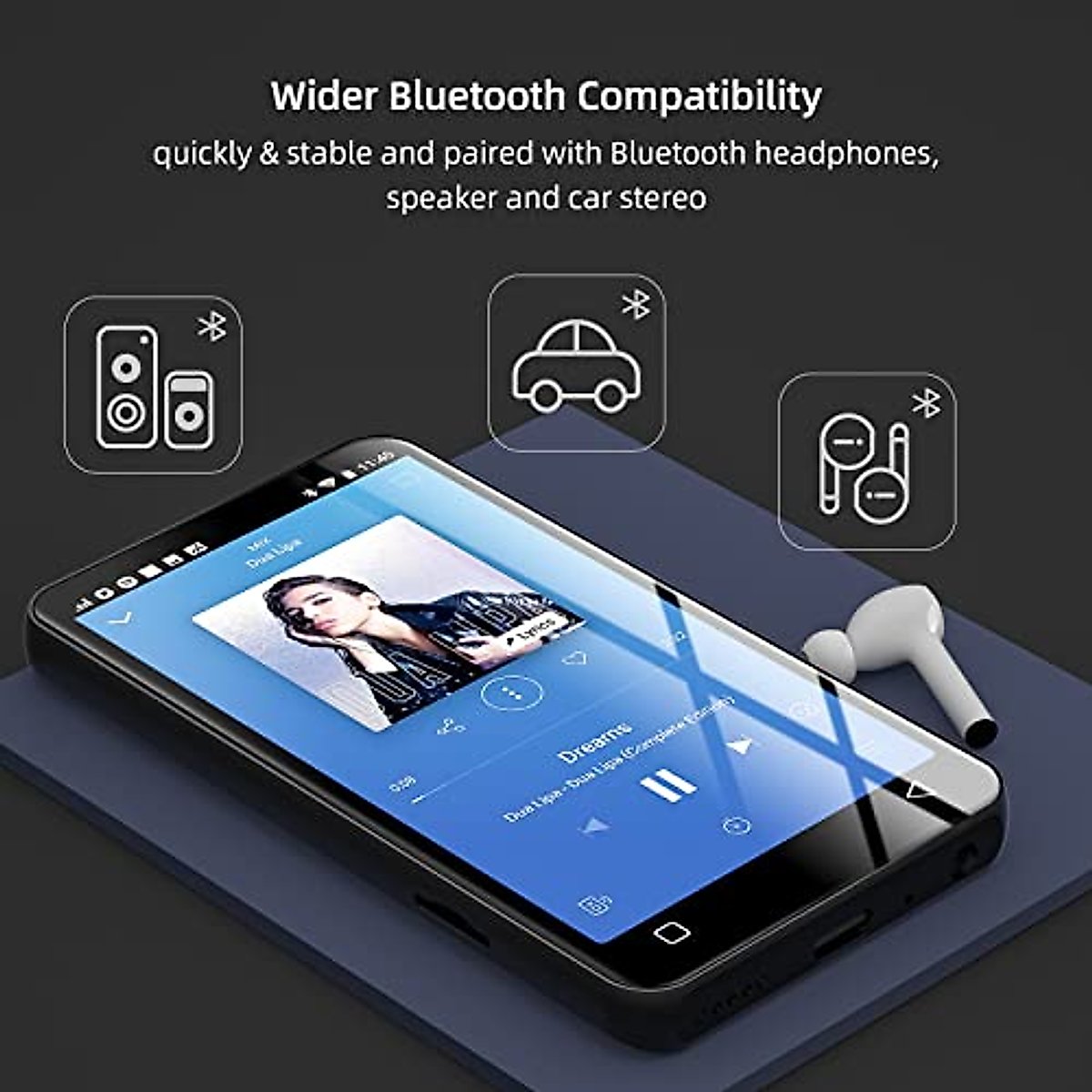 MP3 Player with Bluetooth and WiFi,MP3 Player with Spotify,Spotify Kids,Audible,Pandora,Amazon Music,4" Music Player MP4 Up to 1TB(80GB,Black)