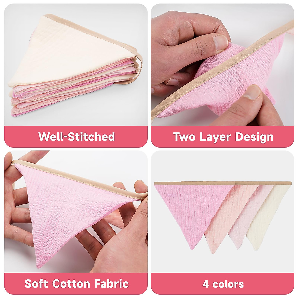 GCQQ Pennant Banner Flags, 9Ft Pink Nursery Garland, 12Pcs Boho Nursery Banner Decoration, Double-side Baby Nursery Garland Decor for Girl Toddler Room, Nursery Wall, Bed, Baby Shower, Birthday Party