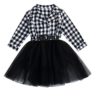 Goodplayer Little Kids Baby Girl Dresses Red Plaid Tutu Skirt Party Princess Formal Outfit Clothes (4-5 Years, White #a)