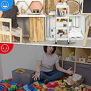 4 Tier Storage Trolley -Utility Cart and Hooks Standing Shelves for Kitchen Bathroom Living Room Bedroom Laundry Room