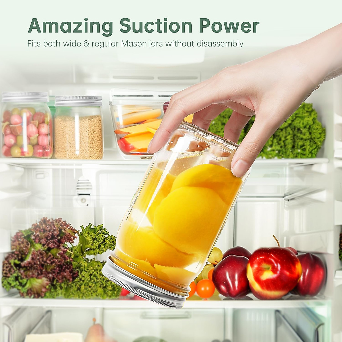 Electric Mason Jar Vacuum Sealer, Upgraded Smart Integrated Design Vacuum Sealer Kit, Auto Stop 1800mAh Rechargeable Vacuum Sealer with Regular and Wide Mouth Mason Jar Lids for Food Storage