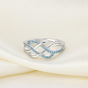 YL Celtic Knot Rings 925 Sterling Silver Twisted Knot Ring 18k White Gold Plated Created Aquamarine Infinity Statement Rings-size5