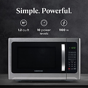 Farberware Countertop Microwave 1100 Watts, 1.2 cu ft - Microwave Oven With LED Lighting and Child Lock - Perfect for Apartments and Dorms - Easy Clean Black Stainless Steel