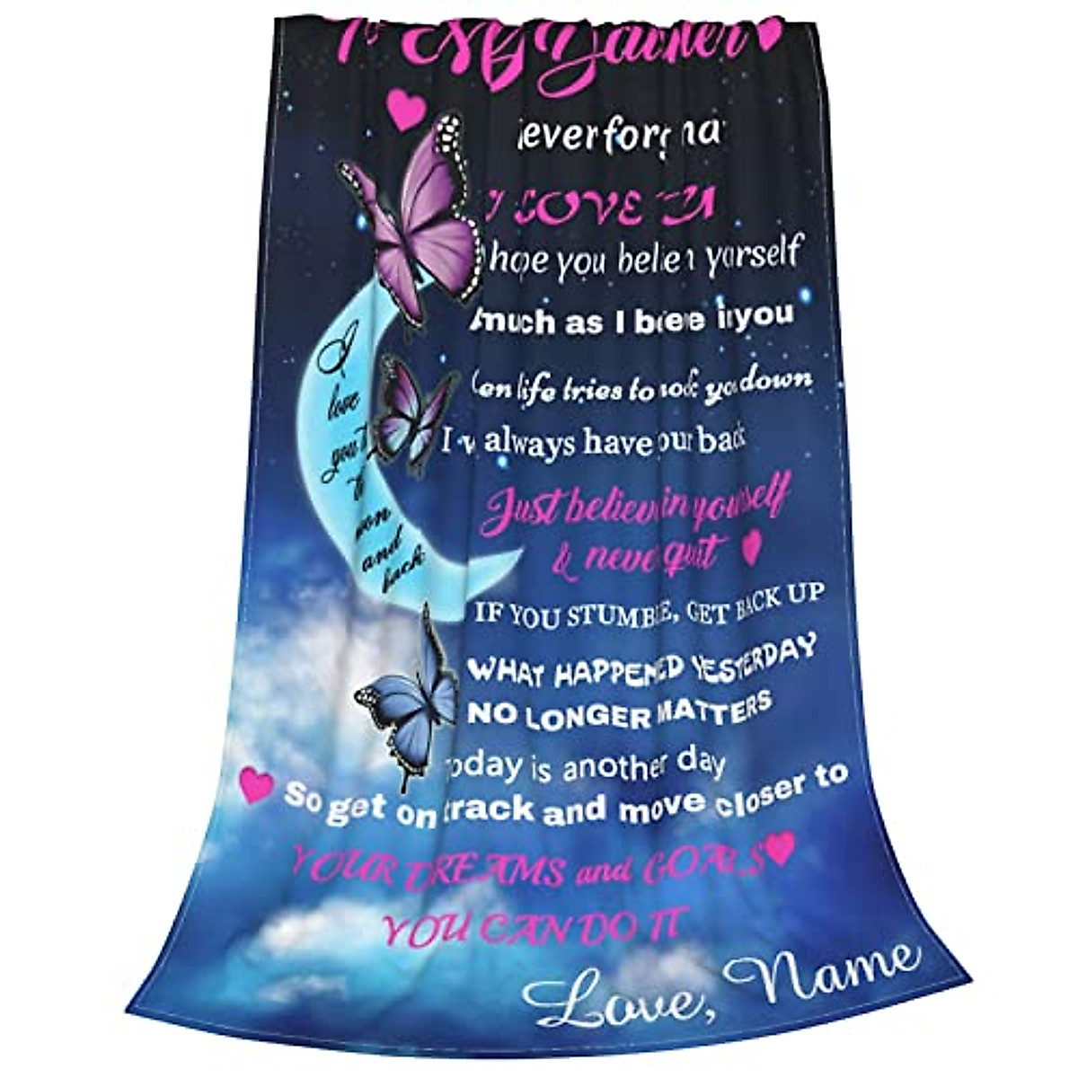 Personalized Custom Name Blanket Love Letter to My Daughter from Dad & Mom, Butterfly Moon Customized Blankets Bed Throws 50x60 Inches