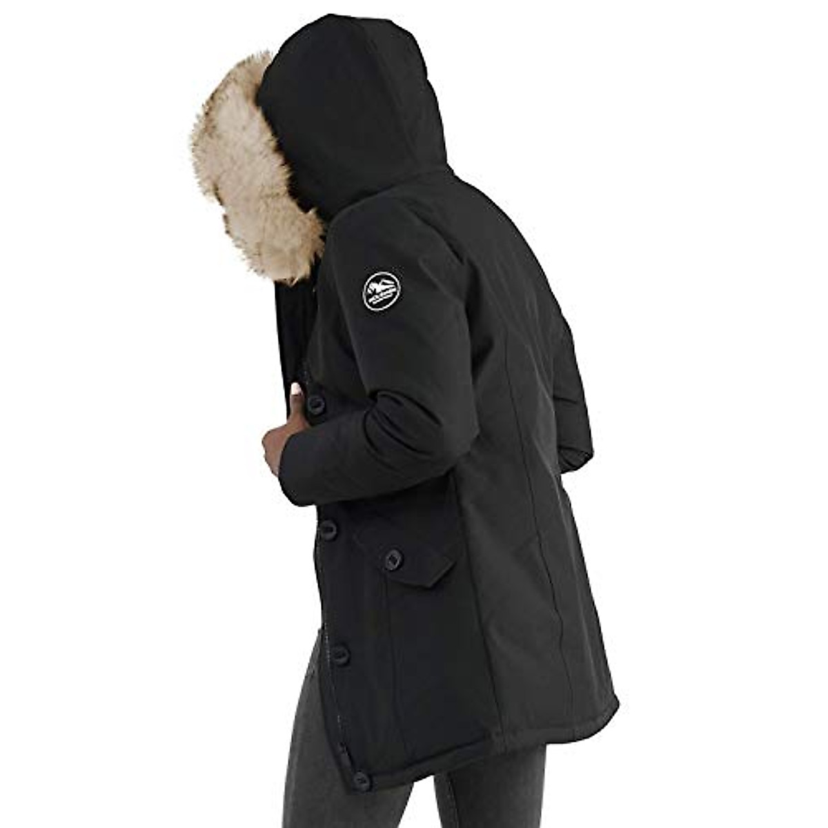 Molemsx Hooded Warm Winter Coats, Women Gift Festive Lined Outwear Golf Climaproof Heather Rain Active Great with Muffler Windbreaker Fashion Bomber Cotton Padding Jacket with Faux Fur(Black,L)