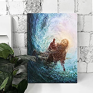 Jesus Christ Canvas Wall Art The Hand of God Poster Modern Religious HD Framed Print Painting Picture Artwork for Bedroom Living Room Decor 12"x16.5" (Jesus01, With Frame)