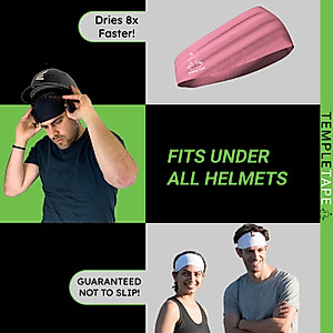 Temple Tape Headband, Sweatband and Sports Headbands Moisture Wicking Workout Sweatbands for Running, Crossfit, Skiing and Bike Helmet Friendly, 2 Piece