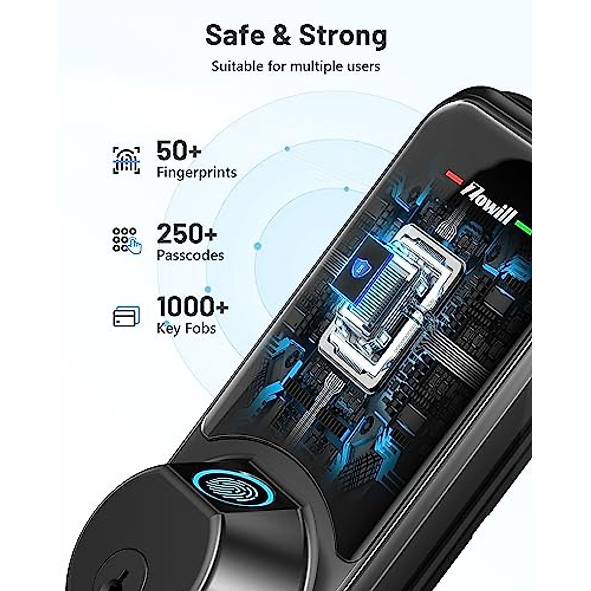 Smart Deadbolt Lock, Zowill Fingerprint Door Lock, 7-in-1 Smart Door Lock for Front Door, Keyless Entry Door Lock, Electronic Touchscreen Keypad, Door Lock with Ekey Sharing, APP Control, Auto Lock