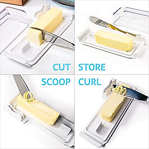 BUTTER PAL Dish with Lid - Butter Holder with Knife, Scraper & Measurement Marks - Countertop Butter Container with Knife & Curling Holes - For Fridge or Counter