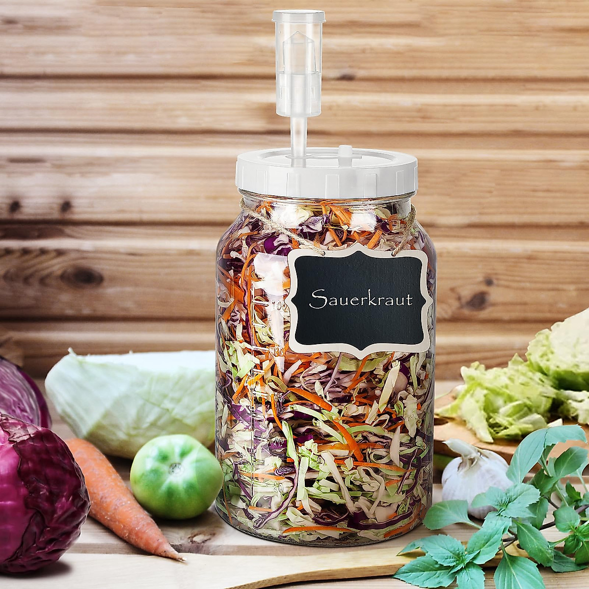 2 Pack 1 Gallon Large Fermentation Jars with 3 Airlocks and 2 SCREW Lids(100% Airtight Heavy Duty Lid w Silicone) - Wide Mouth Glass Jars w Scale Mark - Pickle Jars for Sauerkraut, Sourdough Starter