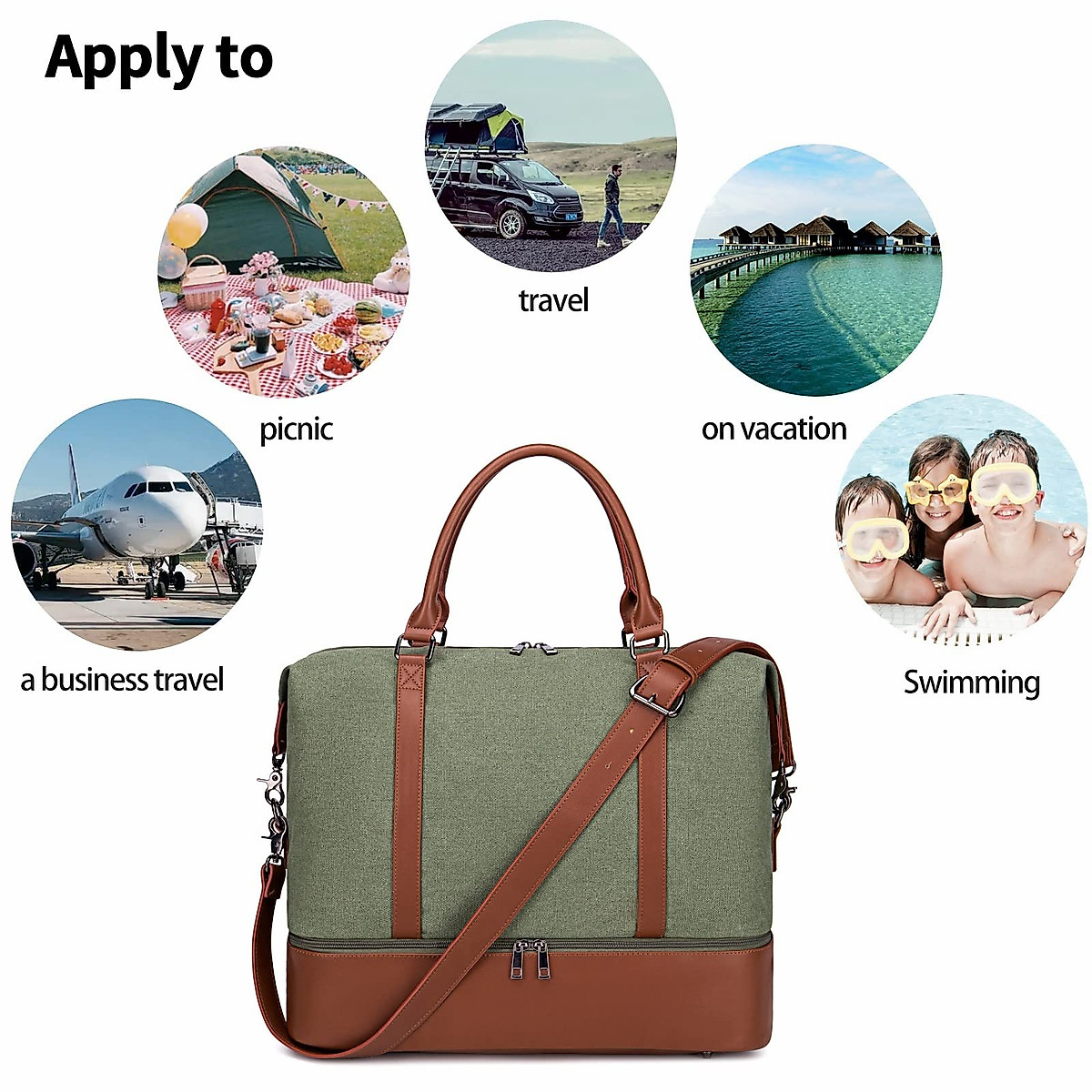 Bluboon Women Ladies Carry-on Tote Weekender Bag with Shoe Compartment, Canvas Overnight Travel Duffle Bag in Trolly Handle