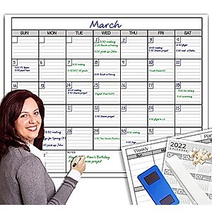 Dry Erase Monthly Extra Large White board Calendar for Wall, 38" by 50", Jumbo Laminated Erasable One Month Whiteboard Calendar, Huge Oversized Blank 30-Day Poster with Lines and Squares