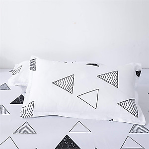 KFZ Twin Triangle Sheet Set –Triangle White Black Bedding Comforters & Sets- 4 Pieces with 1 Fitted Sheet, 1 Flat Sheet and 2 Pillowcase –Bed Sheets for Bed Frame (Top Triangle, White, Twin)