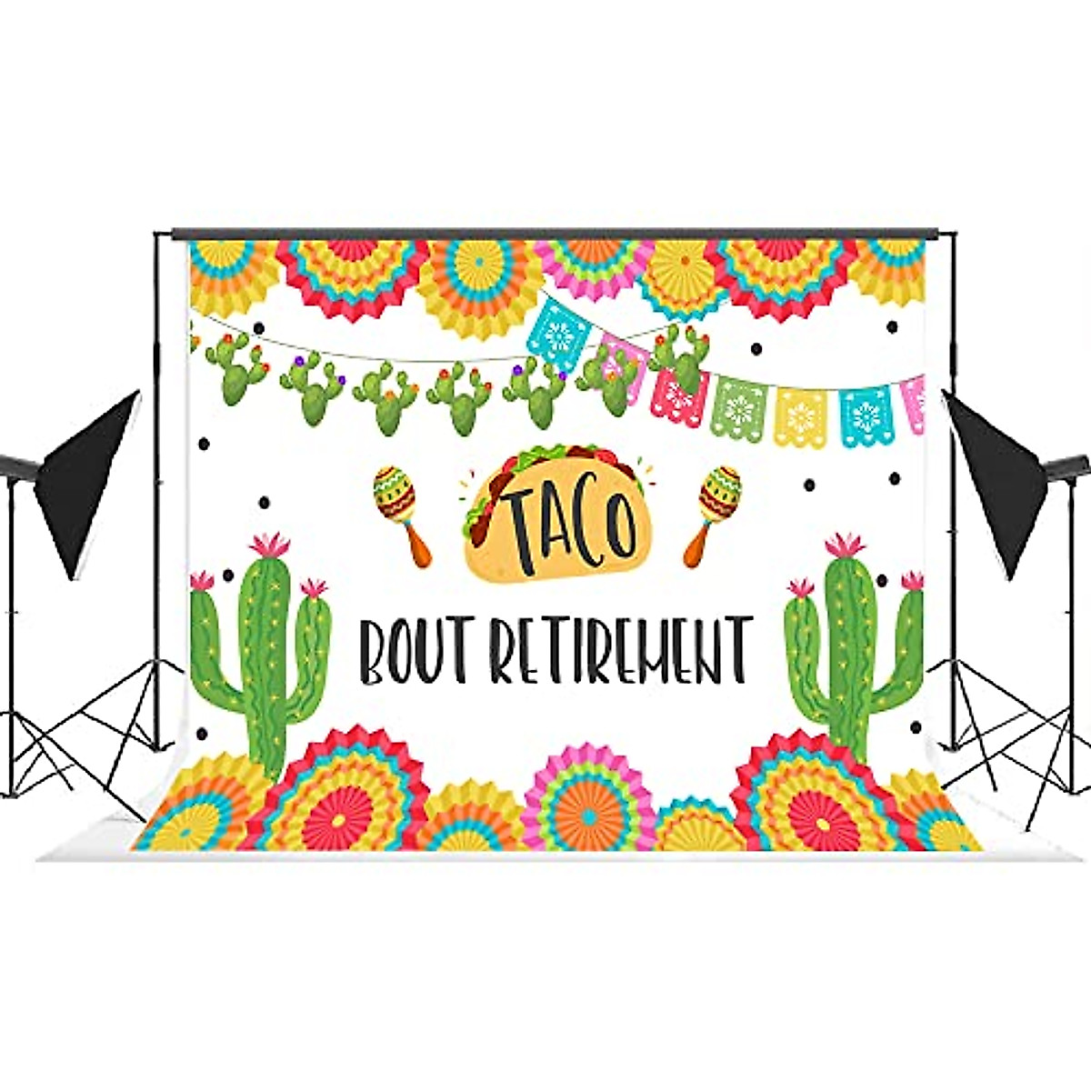 Lofaris Taco Bout Retirement Party Backdrop Mexican Fiesta Retired Background 7x5ft Colorful Paper Cactus Adults Retirement Party Supplies Cake Table Banner