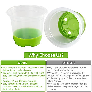 MIXC 30 Packs 4" Reinforced Clear Nursery Pots with Silicone Base for Easy Transplant, Transparent Plastic Plant Pot Reusable Seedling Pots Seed Starter Pots Flower Pot with 10pcs Plant Labels, Green