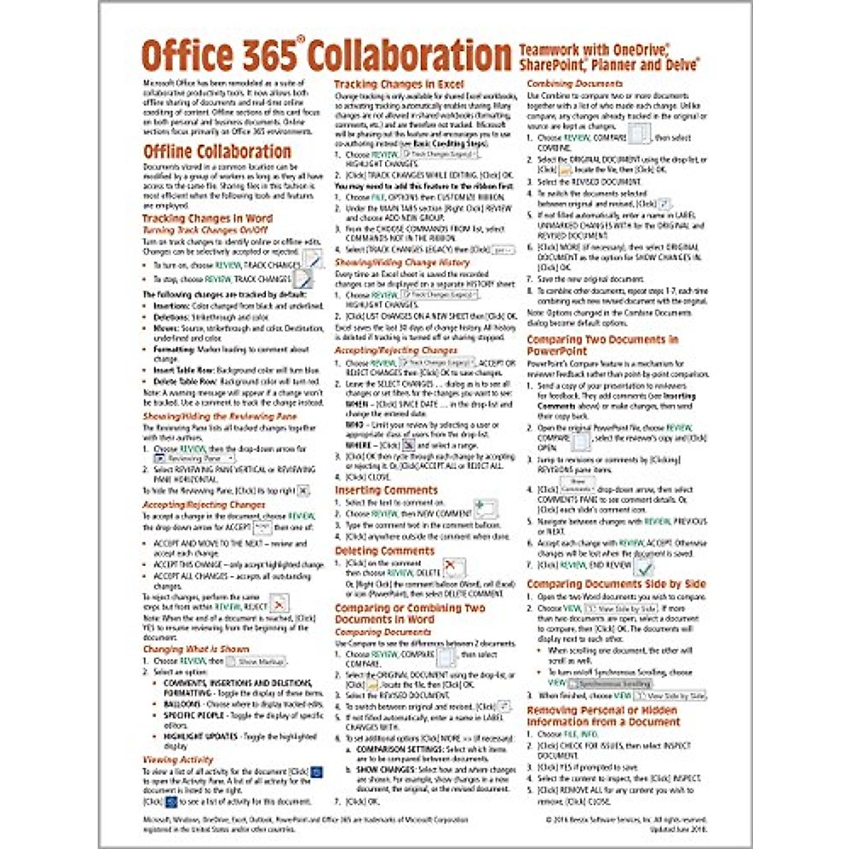 Office 365 Collaboration - Teamwork with OneDrive, SharePoint, Planner and Delve Quick Reference Guide (Cheat Sheet of Instructions, Tips & Shortcuts - Laminated Card)