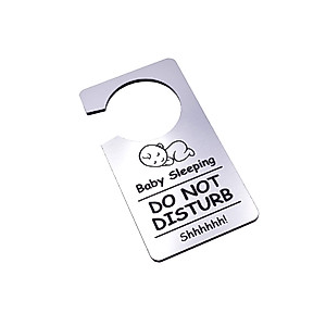 Baby Sleeping, Do Not Disturb Sign, Door Hanger - Engraved in Wood Sapele or Plywood/or a Silver Metallic Acrylic (Silver Acrylic)