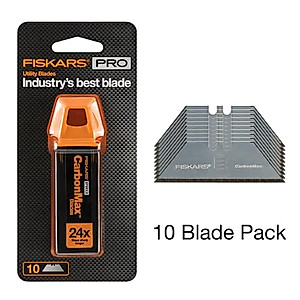Fiskars 771020-1001 Pro Utility Knife Replacement Blades, 10 Pack, Silver 10 Count