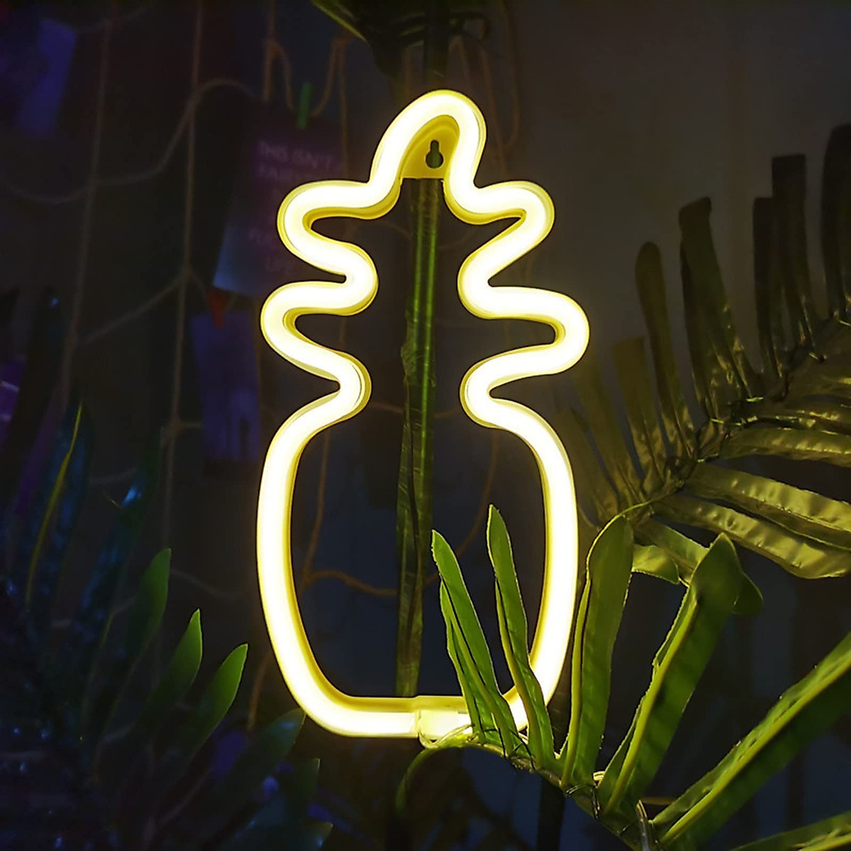 Cakina Musical Birthday That Open LED Pineapple Neon Signs Decor Night Light Warm White Wall Decor Neon Light Signs Battery USB Powered for Room Decoration Led Room Lamp for Bedroom
