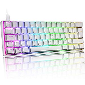 ZIYOU LANG MK21 Portable 60% Mechanical Gaming Keyboard Untra-Compact Type-c Wired with Light Up Chroma LED Backlit Non-Conflict 61 Key TKL Ergonomic for PS4 PS5 PC Mac Windows(White/Red Switch)