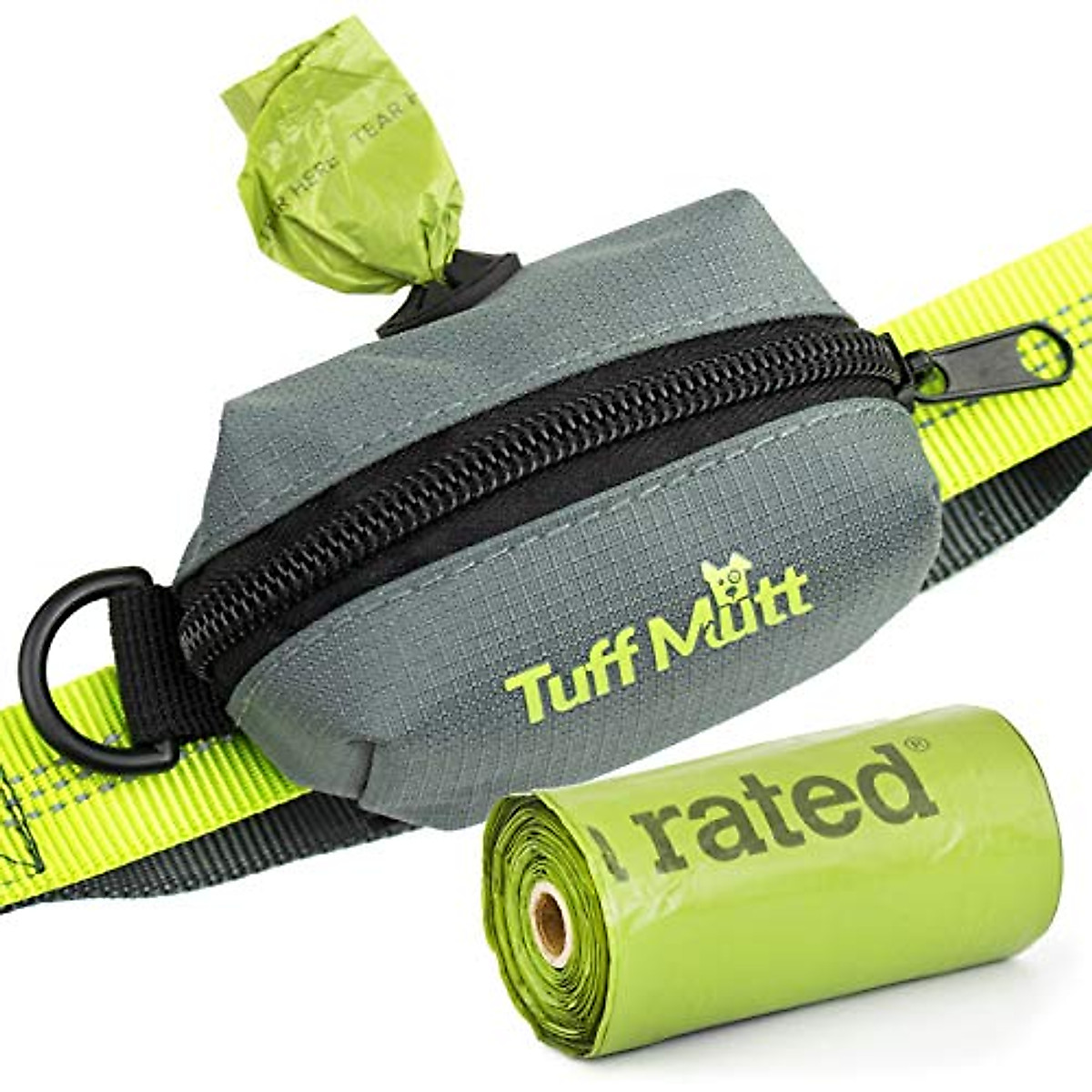 Tuff Mutt Dog Poop Bag Holder for Leash, Accessory For All Leashes, Lightweight Doggie Poop Bag Dispenser Allows For Easy Access To Pet Waste Bags, Includes Earth Rated Doggy Bags for Poop Holders