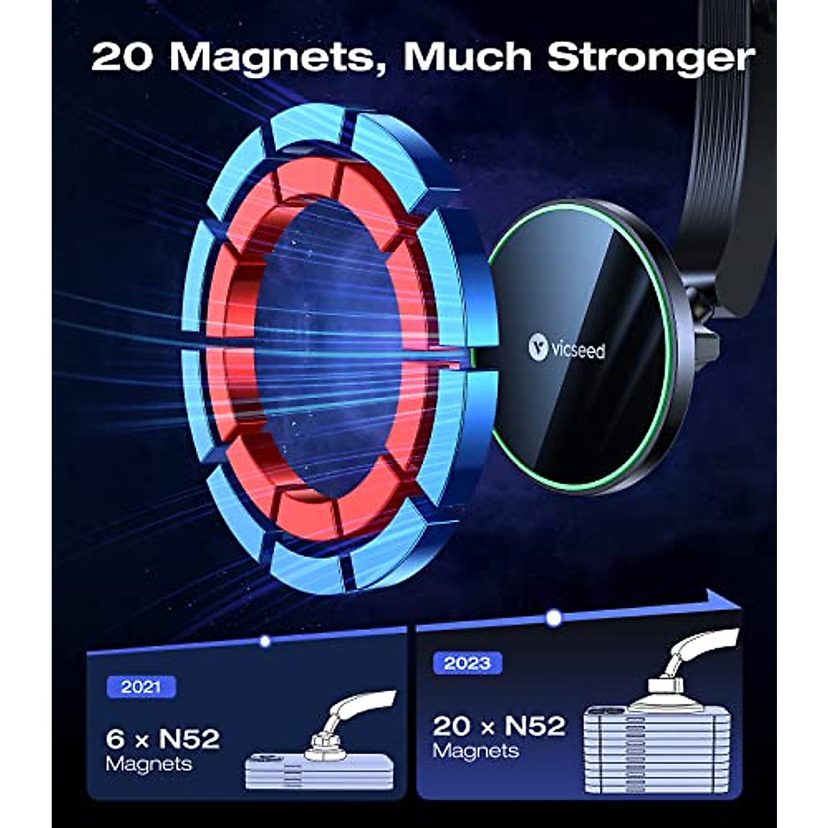 VICSEED for MagSafe Car Mount [Fit All Mirrors & Phones] Rearview Mirror Phone Holder for Car [20 Strong Magnets] Magnetic Rear View Mirror Phone Holder Hands Free 360° Rotatable Phone Mount for Car