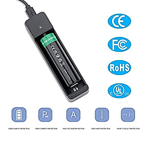 MUSIBEAUTY Universal 18650 Charger Battery with Rechargeable Battery 3.7V 3400mAh (4 Pack) for Doorbells, Flashlights, Headlamps, Cameras, Toys, and Remote Controls