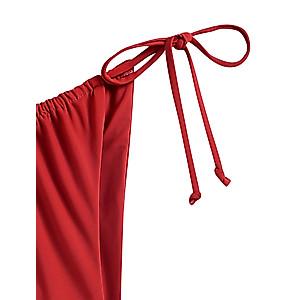 ZAFUL Womens Rib Ruched Bandeau Bikini Adjustable Tie Ruffle Cutout Sexy Swimwear Halter String Triangle Bikini Sets(2-Red, S)