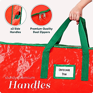 Christmas Tree Storage Bag - Stores a 9-Foot Artificial Xmas Holiday Tree. Durable Waterproof Material to Protect Against Dust, Insects, and Moisture. Zippered Bag with Carry Handles. (Red)
