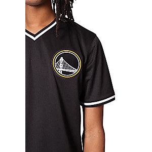 Ultra Game NBA Golden State Warriors Mens Jersey V-Neck Mesh Short Sleeve Tee Shirt, Black, Large