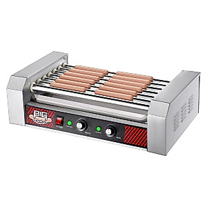 Hot Dog Roller Machine – Stainless-Steel Cooker with 7 Non-Stick Rollers – Cooks 18 Hot Dogs – Concession Stand Supplies by Great Northern Popcorn