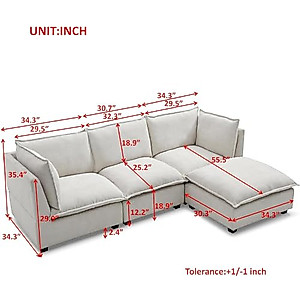 L-Shape Convertible Modular Down Feather Sectional Sofa, Modern Deep Seat Reversible Chaises Upholstered Cloud Couch Sleeper Sofá with Movable Ottomans for Home, Apartment Living Room