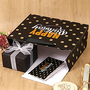 CAMKUZON Black Birthday Gift Bag with Card and Tissue Paper - Gold Foil Happy Birthday & Polka Dot Design - Large Gift Bags for Birthday Party, 13" X 10" X 5"