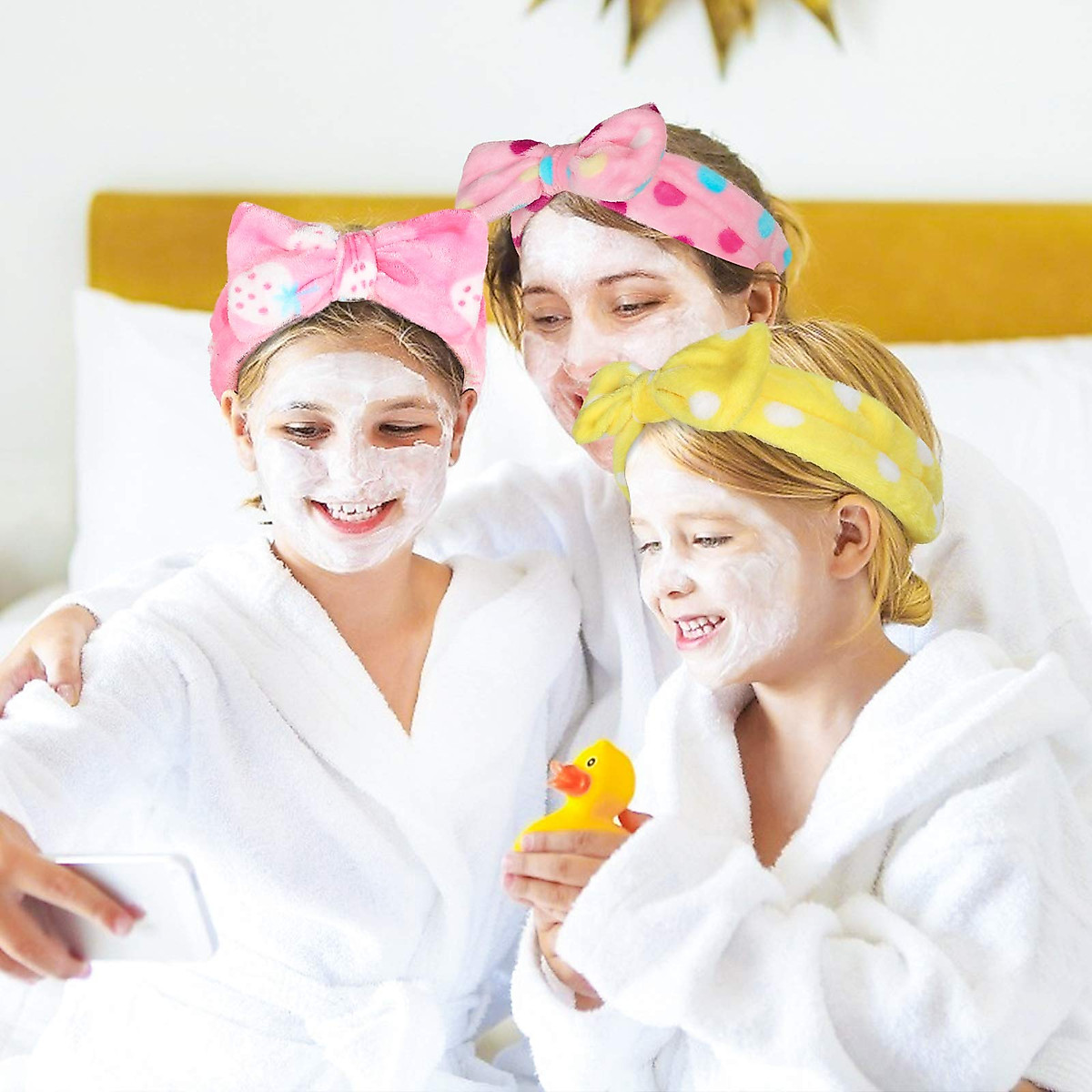 3 otters Bow Hair Band, 12PCS Fuzzy Fleece Makeup Headbands, Spa Headband for Teen Girls, Coral Skincare Head Wraps for Women