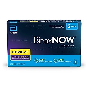 BinaxNOW COVID-19 Antigen Self Test, 1 Pack, 2 Tests Total, COVID Test With 15-Minute Results Without Sending to a Lab, Easy to Use at Home