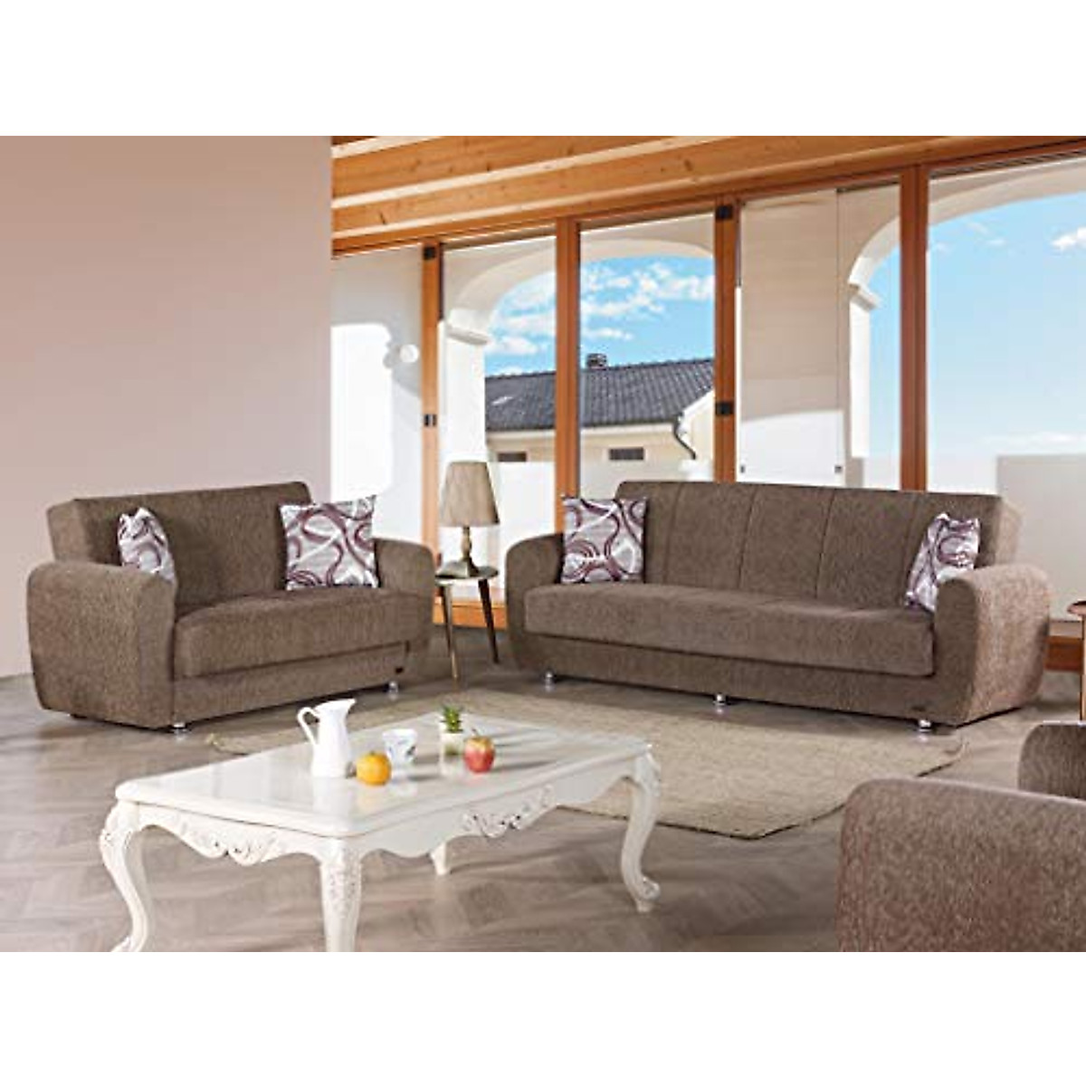 BEYAN Colorado Collection Guest Room Convertible Storage Loveseat with Storage Space, Includes 2 Pillows, Dark Brown