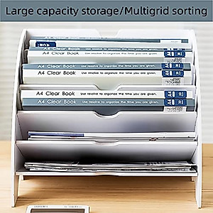 THUMEYE File Organizer for Desk, Fan-Shaped Desktop Organizer for Document/Letter/Paper with 6 Compartments, File Folder Organizer for Office School Home, White, 13.2'' D x 10.9'' W x 10.9'' H