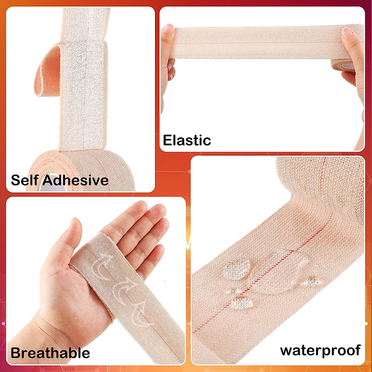 Nuanchu 16 Rolls Elastic Adhesive Bandage Tape Self Adherent Cohesive Flexible Stretch Elastic Athletic Tape for Sports Ankle Knee and Wrist, Vet Wrap for Horses Pets Cats Dogs(2 Inch x 5 Yard)