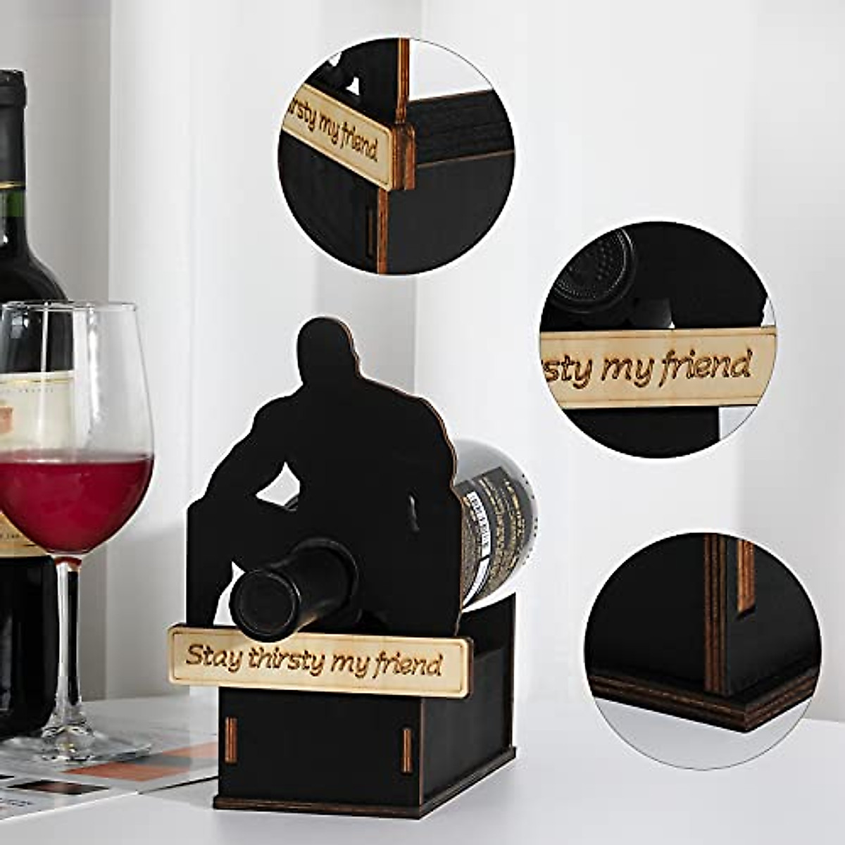 OtNiap Barry Wood Wine Bottle Holder - Single Wine Bottle Holder,Tabletop Wine Holder Adult Creative Decoration ,Dinning Table Decoration Wine Storage for Kitchen Home Bar- Great Gift for Prank Gifts