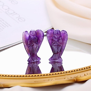 QINJIEJIE Amethyst Crystal Angel Crystals Healing Stones Guardian Angel Statue Pocket Gemstone Purple Decor Polished Peace Cute Carved Angel Figurine Spiritual Meditation for Women Men Love Gift