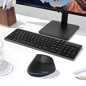 ECHTPower Wireless Bluetooth Mouse, Ergonomic Mouse with LED Light, Tri-Mode BT5.0+BT5.0+2.4GHz, Vertical Mouse Adjustable DPI 2400/1600/1000, Rechargeable Mice for PC, Laptop, Mac, Windows